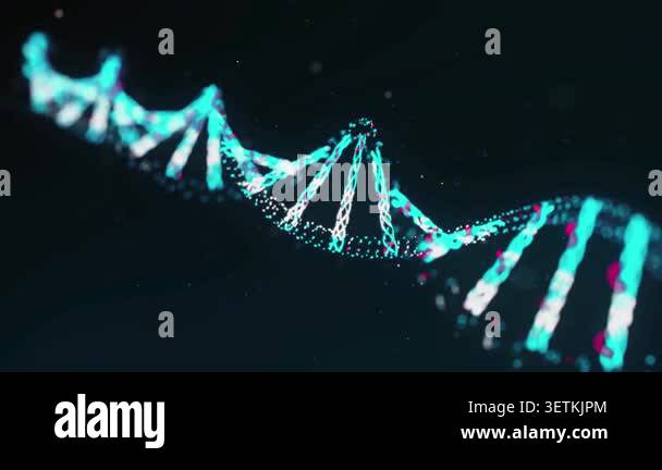 DNA double helix structure with glowing blue and white strands and red ...