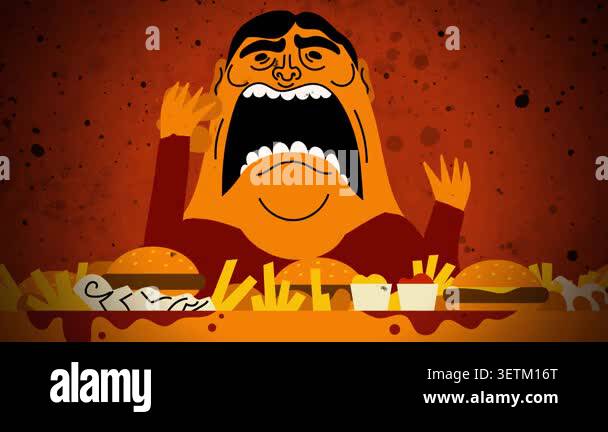 man with big mouth compulsively devouring junk food Stock Video Footage ...