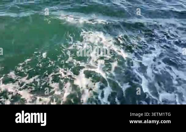 Close up abstract shot of turquoise ocean waves rolling and churning ...