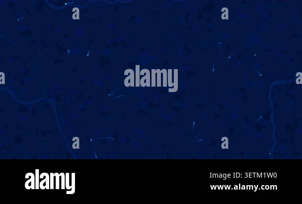 Futuristic navigation map with glowing light blue paths on dark ...