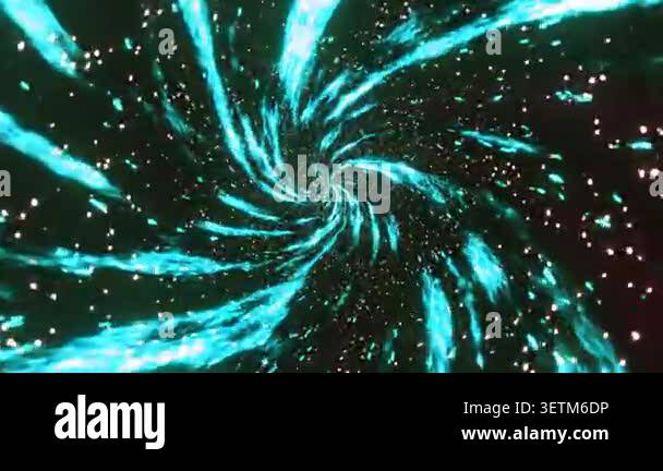 Swirling abstract vortex of glowing cyan energy and white particles ...