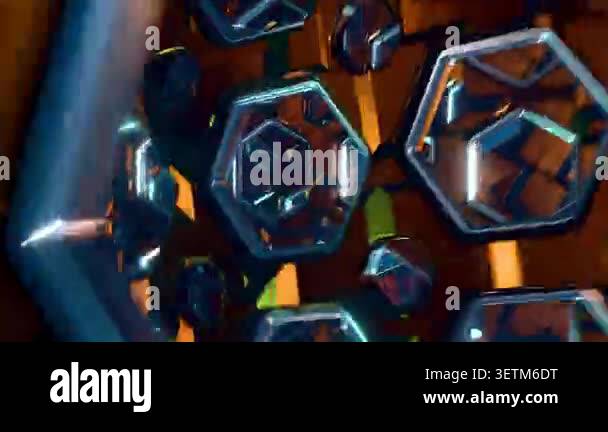 Seamless loop of a camera moving past glossy metallic honeycomb ...