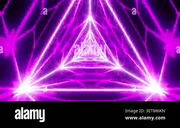 Seamless loop flying through a triangular neon tunnel with changing ...
