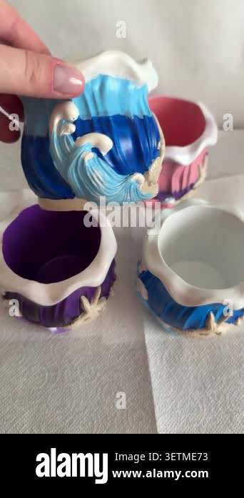 Blue Marine Style Gypsum Candle Jar with Sea Waves and Starfish Close ...