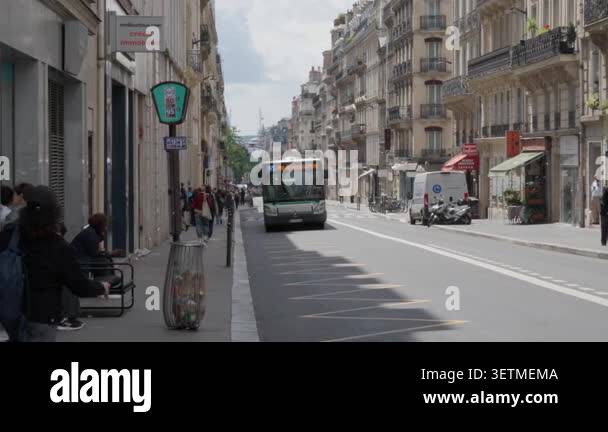 PARIS, FRANCE, JUNE 4, 2026 A municipal passenger bus arrives at a ...