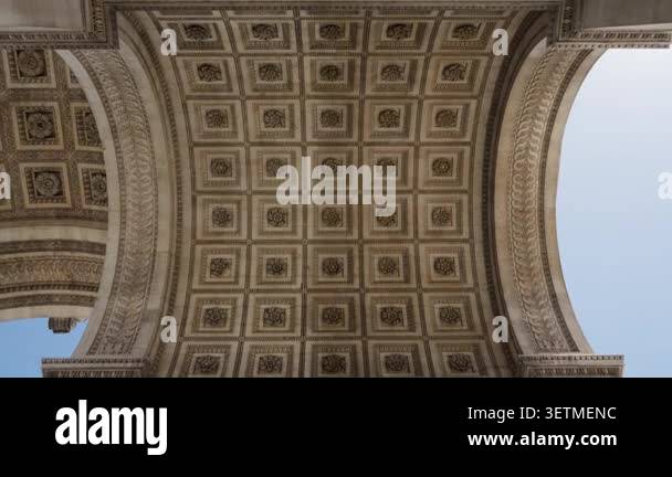Arc de Triomphe coffered ceiling vault and engraved stone wall names in ...