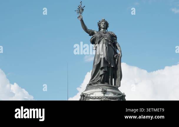 Marianne statue monument stands at Place de la Republique in Paris ...