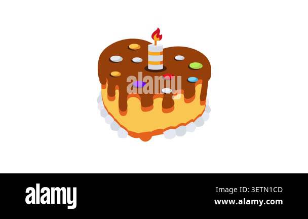 Heart cake with a burning candle on it, 3d style animated icon Stock ...