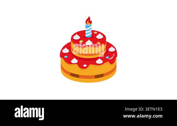 Tier cake with a candle on it, 3d animated icon ready for premium use ...