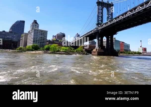 new york - june 2 8, 2 0 1 9 : new york city view on brooklyn bridge ...
