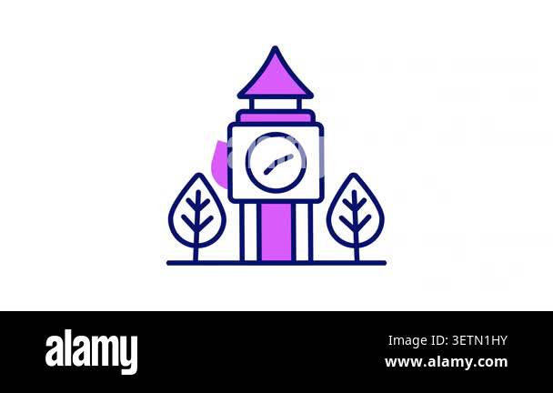 An animated icon of clock tower in modern design style, isolated on ...
