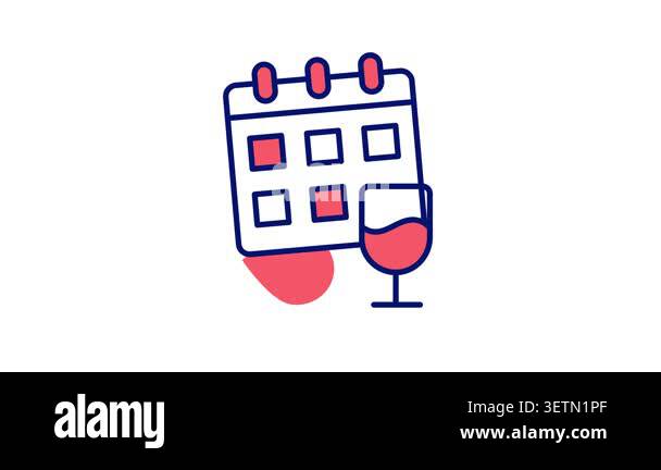 Calendar with drink glass showing concept animated icon of annual event ...