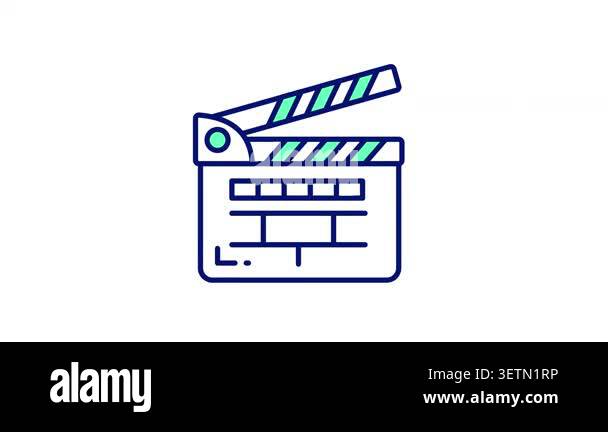 Movie clapper board, filmmaking device animated icon in modern style ...