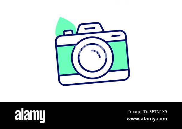 Digital camera animated icon in flat style, photography equipment ...