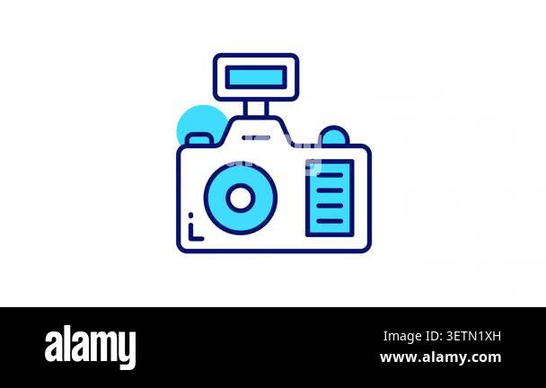 Photo camera with lens and button showing concept animated icon of ...
