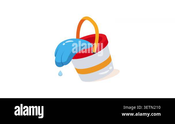 Well crafted 3d style animated icon showing a spilling water bucket ...