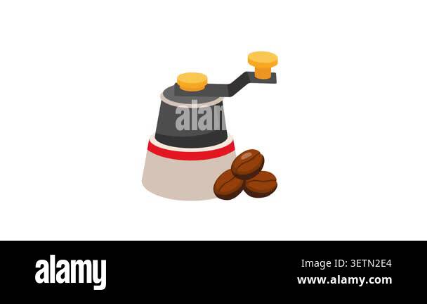 An illustration of a manual coffee grinder with a crank handle and ...