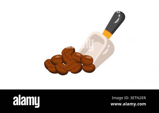 A cartoon style illustration of coffee beans spilling from a scoop ...