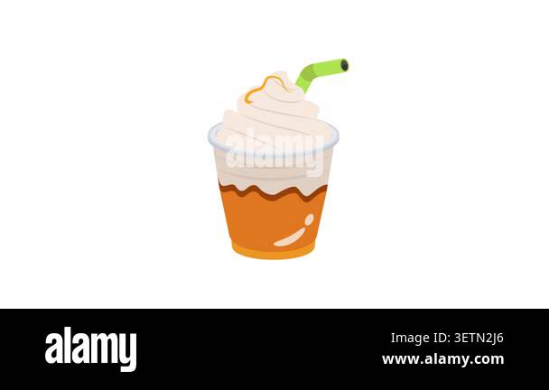 Colorful illustration of a caramel flavored iced beverage in a ...