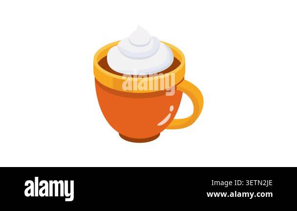 A warm cappuccino topped with fluffy whipped cream in an orange mug ...