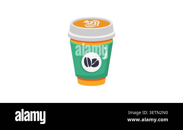 A cartoon style graphic of a disposable coffee cup, likely a latte ...