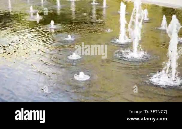 Modern Outdoor Water Fountain in Public Space. High quality 4k footage ...