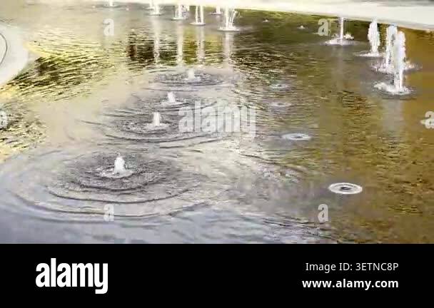 Modern Outdoor Water Fountain in Public Space. High quality 4k footage ...
