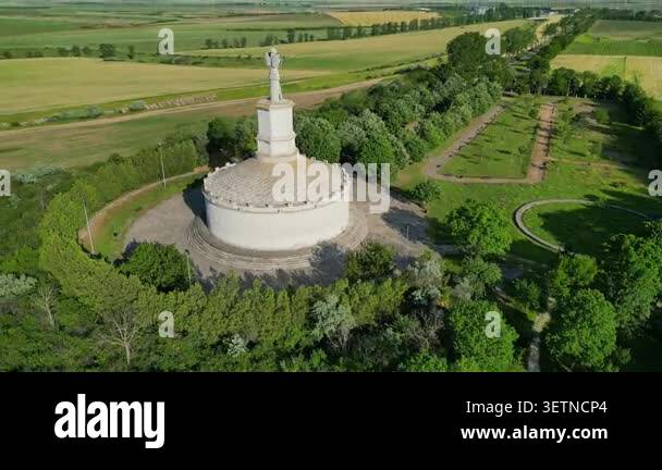 Cinematic aerial drone shot of the Tropaeum Traiani victory monument ...