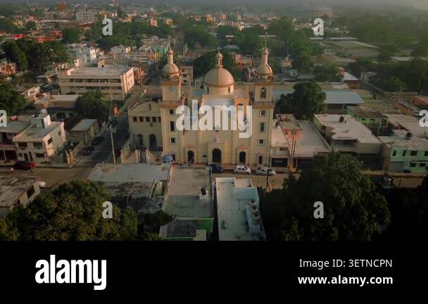 Aerial drone moves gradually toward San Juan Bosco Church in the ...
