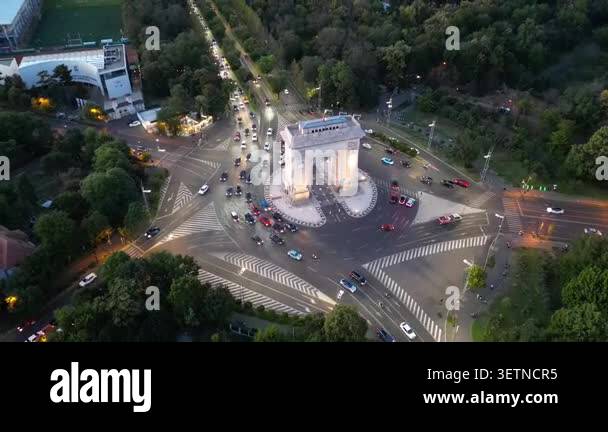 Bucharest, Romania, Arch of Triumph, night, illuminated, city lights ...