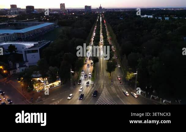 Bucharest, Romania, Arch of Triumph, night, illuminated, city lights ...