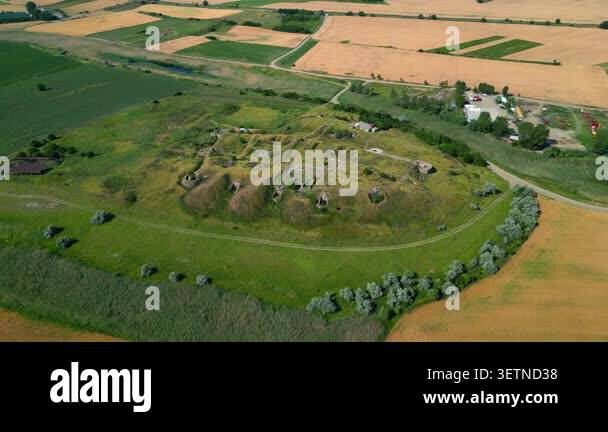 High angle view of the ancient Dinogetia romano-byzantine fortress ...