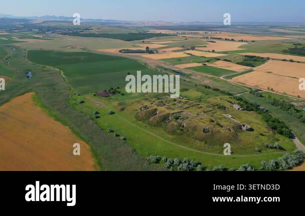 High angle view of the ancient Dinogetia romano-byzantine fortress ...