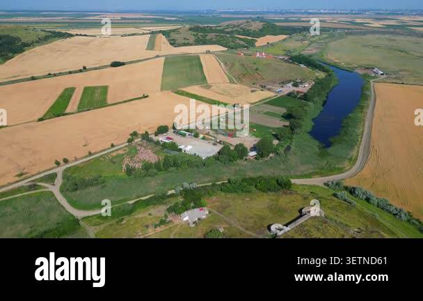 High angle view of the ancient Dinogetia romano-byzantine fortress ...