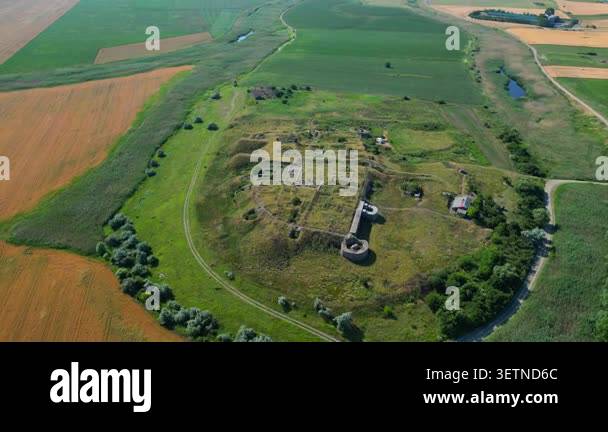 High angle view of the ancient Dinogetia romano-byzantine fortress ...