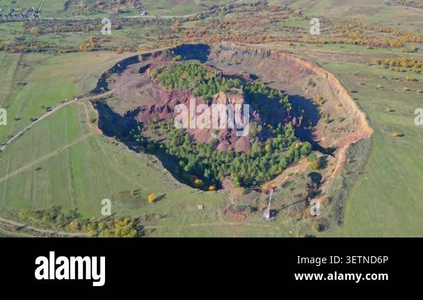 High angle view of the extinct Racos volcano crater in Brasov ...