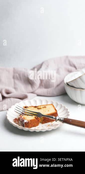 Slices of sweet cake with a fork on a decorative plate Stock Video ...
