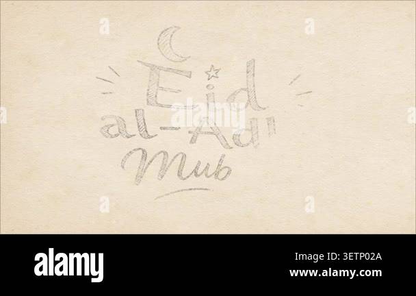 Hand drawn eid al adha mubarak greeting on vintage paper texture Stock ...