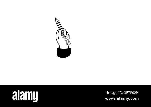 Black and white line animation shows a hand with a dark cuff holding a ...