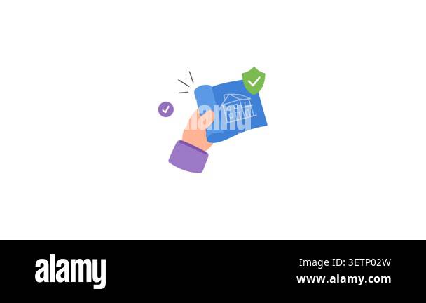 2D animation of a hand holding a blue architectural house plan with a ...