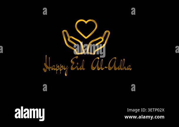 Golden hands with heart eid al-adha greeting on black background Stock ...