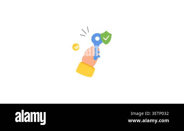 Simple animation of a hand holding a blue key with a green security ...