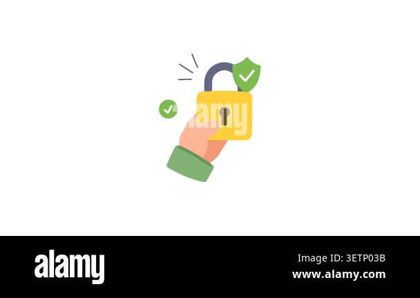 Minimalist animation featuring a hand holding a golden padlock with a ...