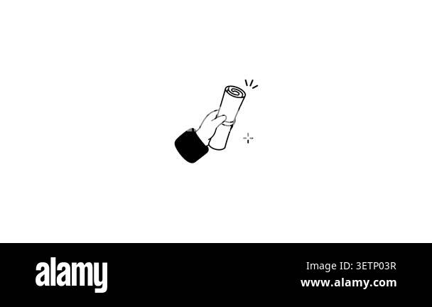 Minimalist black and white line art animation shows a hand holding a ...