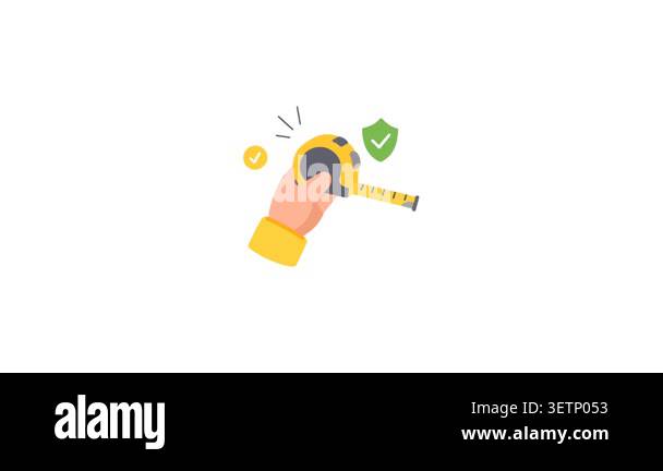 Animated sequence of a hand holding a measuring tape with a shield and ...