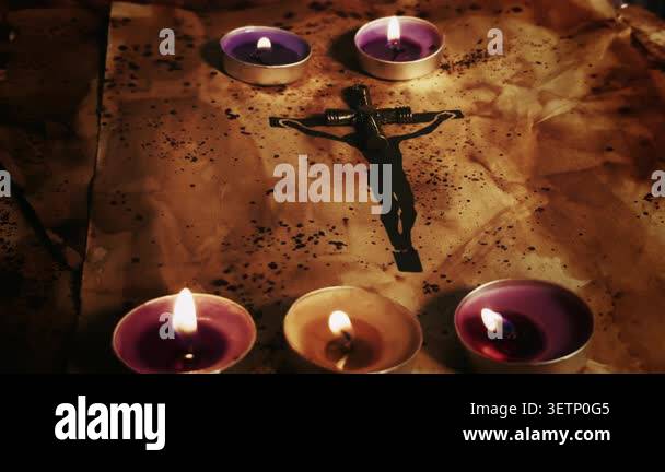 Christian Religion Symbol Jesus Cross on an Old Ancient Parchment in ...