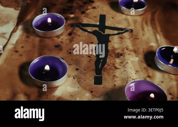 Christian Religion Symbol Jesus Cross on an Old Ancient Parchment in ...