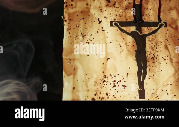 Drops of Blood are Flowing on Christian Religion Symbol Jesus Cross on ...