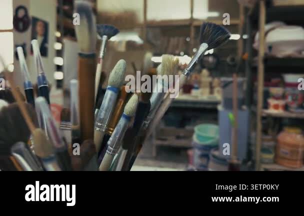 Colorful Brushes in Ceramic Workshop Studio Stock Video Footage - Alamy