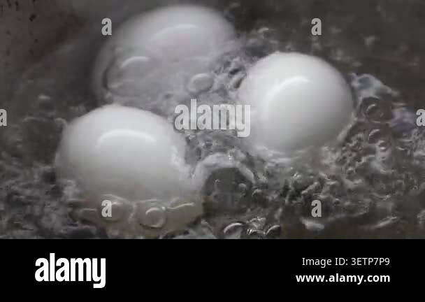 Eggs are placed in a pot and cooked in boiling water on the stove Stock ...